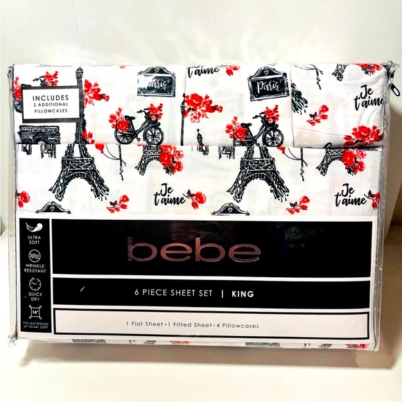 bebe | Bedding | Bebe Paris France 6 Piece King Sheet Set Eiffel Tower ...